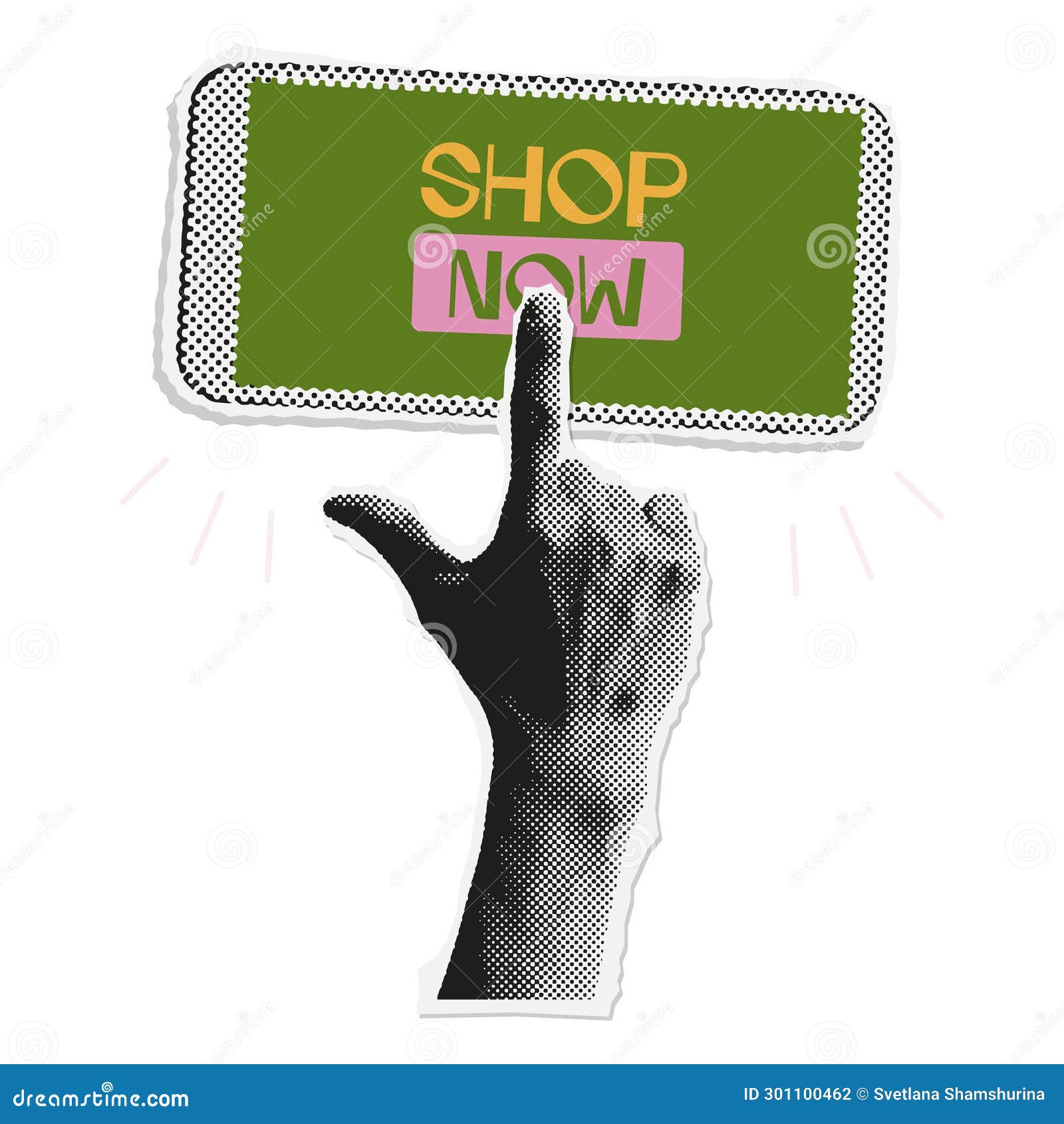 Halftone Collage of Hand with Phone with Sale Promotion Stock Vector ...