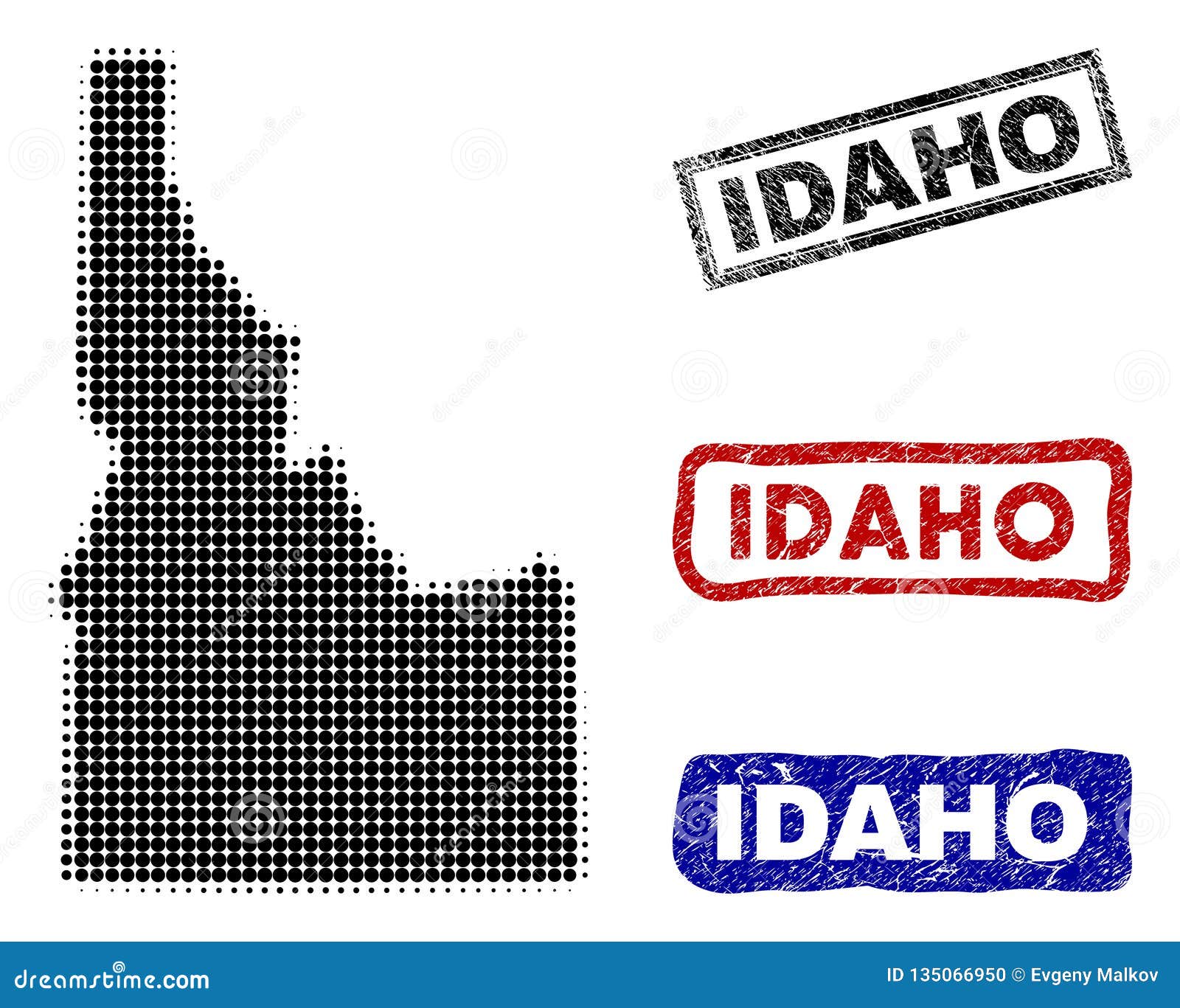 Idaho State Map in Halftone Dot Style with Grunge Title Stamps Stock ...