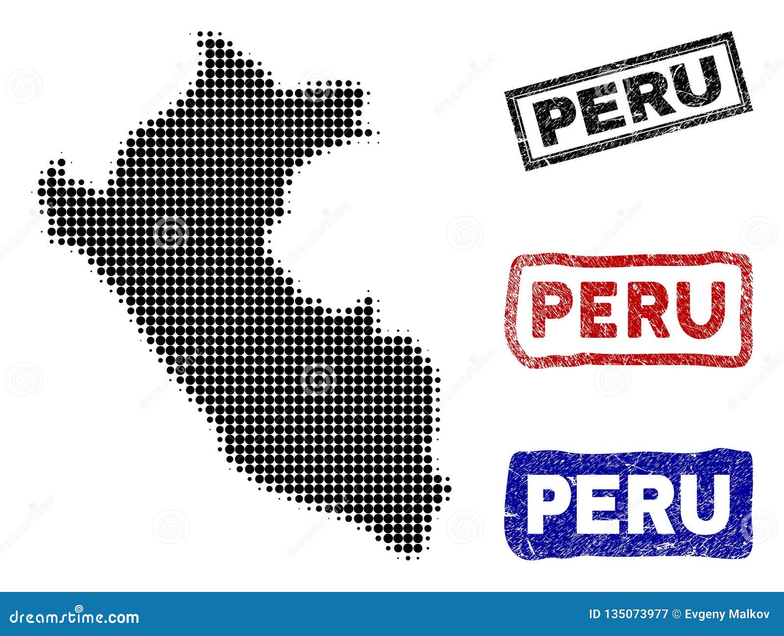 Peru Map in Halftone Dot Style with Grunge Name Stamps Stock Vector ...