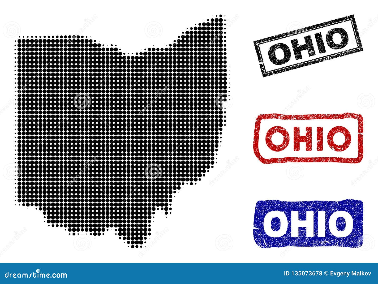 Ohio State Map in Halftone Dot Style with Grunge Title Stamps Stock ...