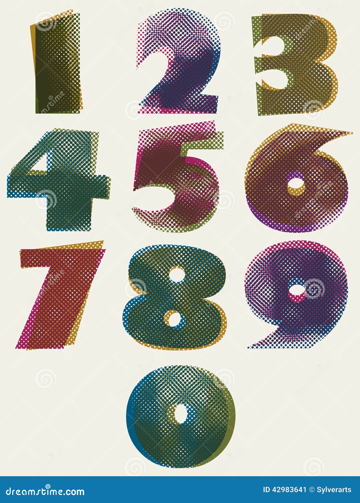 Halftone Dots Bold Numbers, Dirty Color Pixels Print Texture Numbers ...