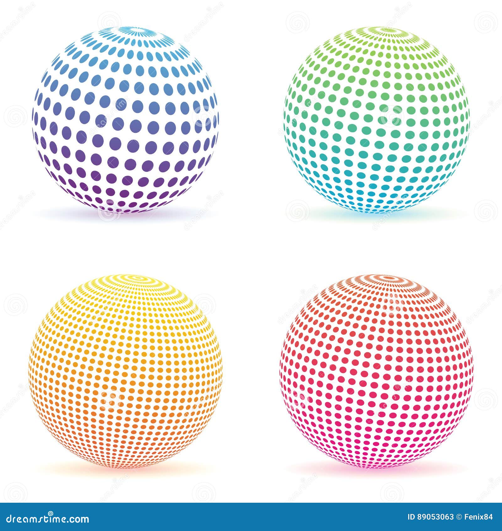 Halftone Dots Gradient Sphere. Colorful Round Logo Set Isolated Stock ...