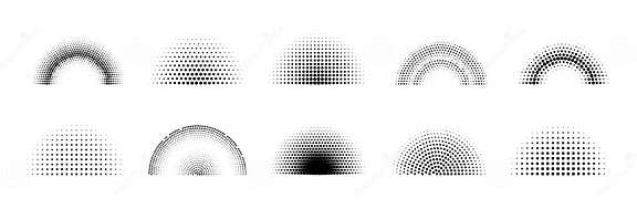Halftone Dotted Semicircles. Set of Vector Gradient Effect Spotted ...