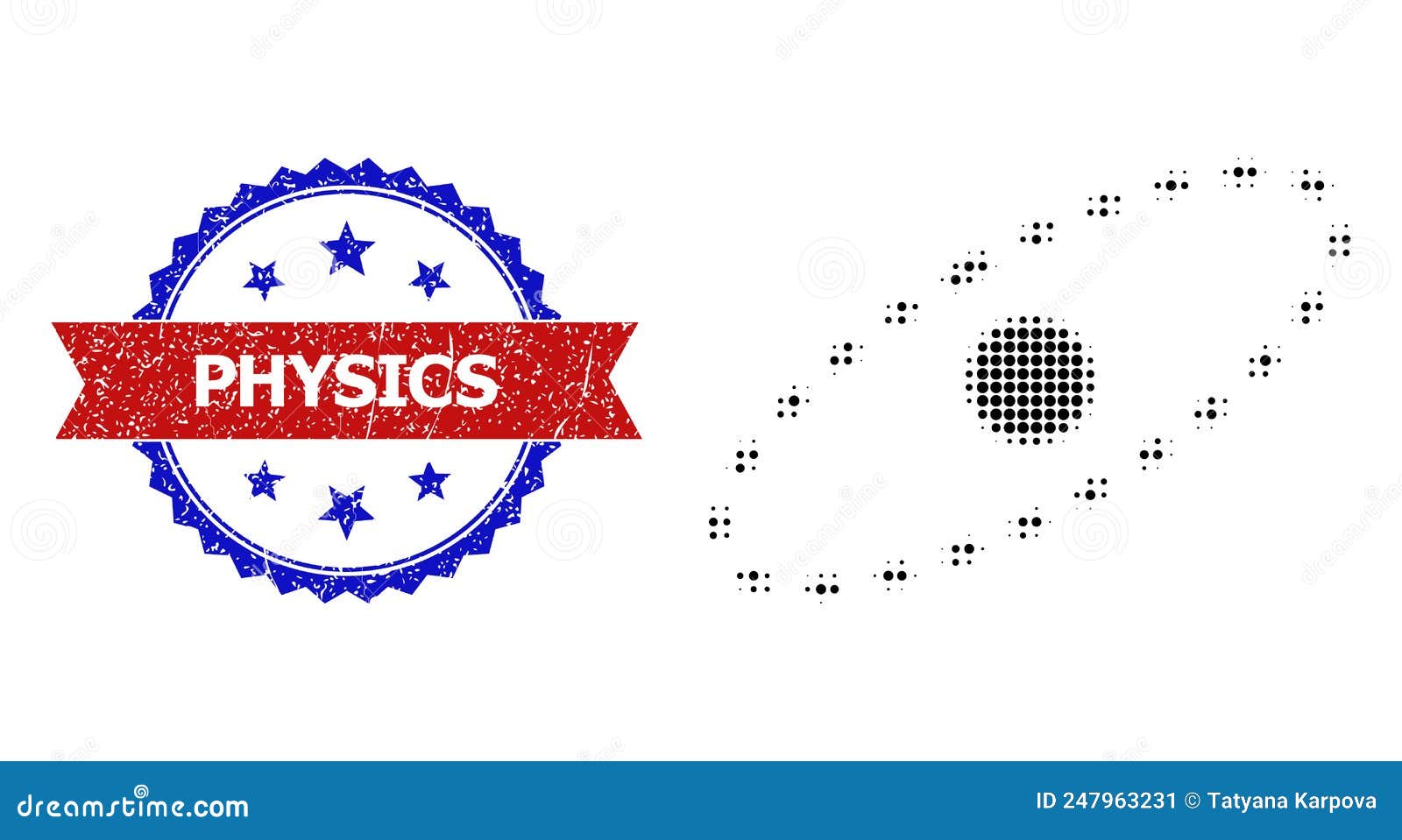 Halftone Electron Orbit Icon and Grunge Bicolor Physics Stamp Stock ...