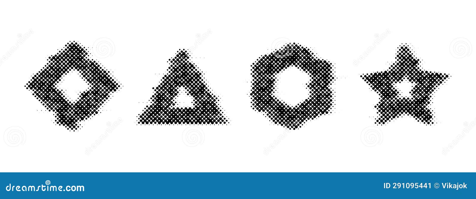 Halftone Glitch Geometric Shapes Set. Dotted Distorted Triangle, Square ...