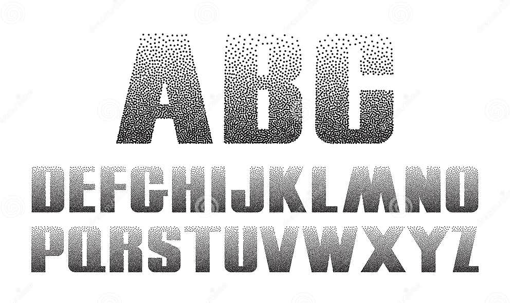 Halftone Gradient Grain Letters. Vector Stipple Dotted Font Stock ...