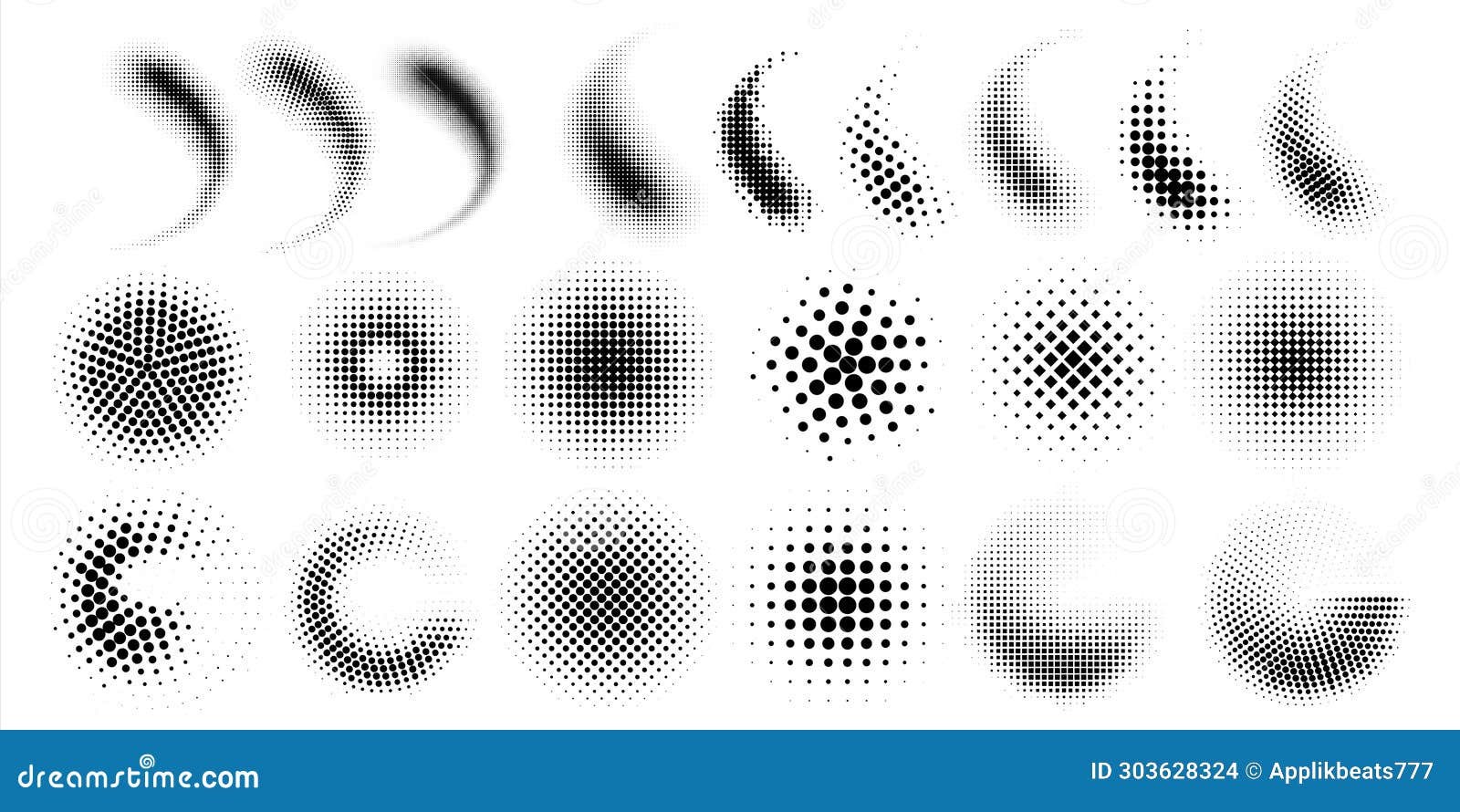 Halftone Gradient Spray. Dots and Circles Half Tone Graphic Elements ...