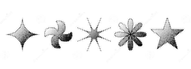 Halftone Grain Gradient Stars Set. Dotted Grunge Geometric Shape ...