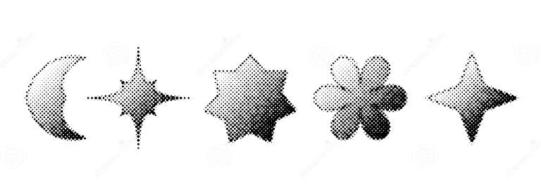 Halftone Grain Stars Set. Dotted Grunge Geometric Shape Collection. Y2K ...