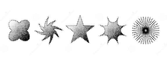 Halftone Grain Stars Set. Dotted Grunge Star Shape Collection. Y2K ...