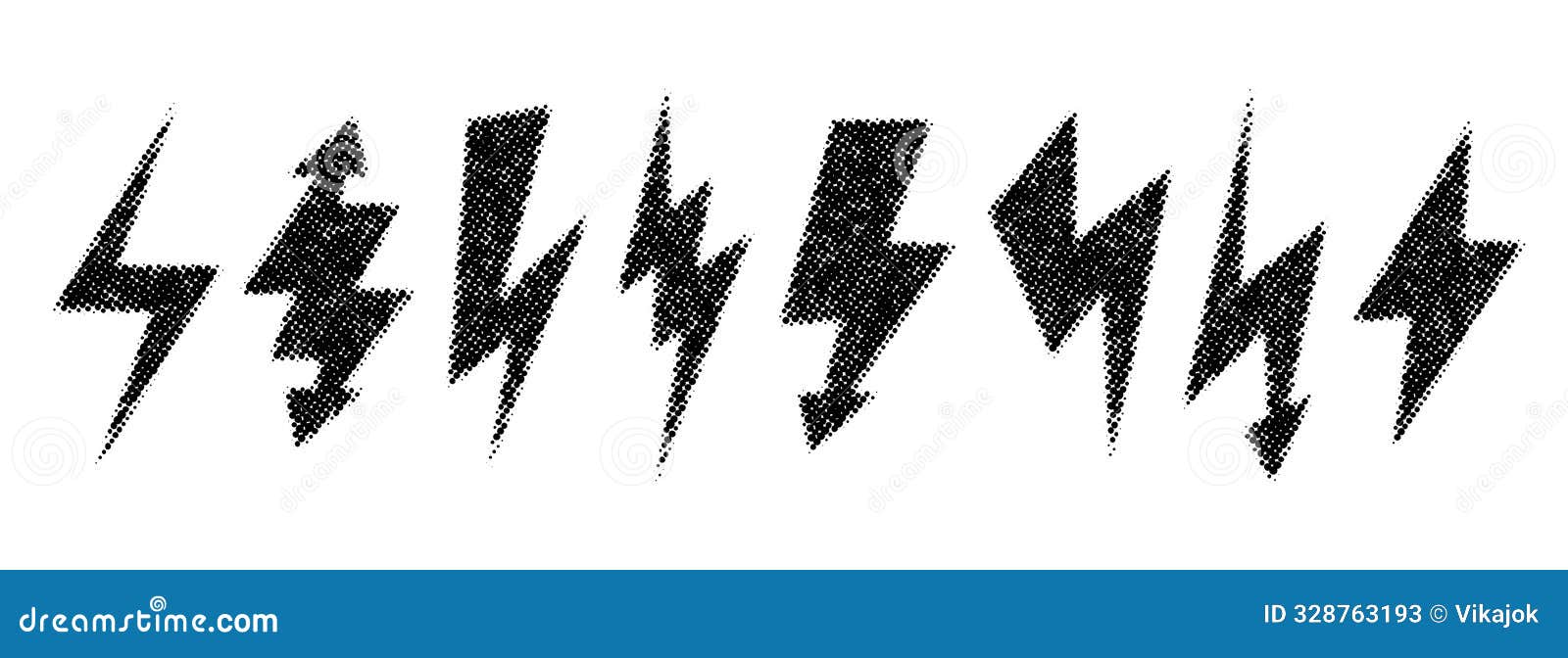 Halftone Grunge Lightning Bolt Set. Dotted Thunder Bolt Symbol ...