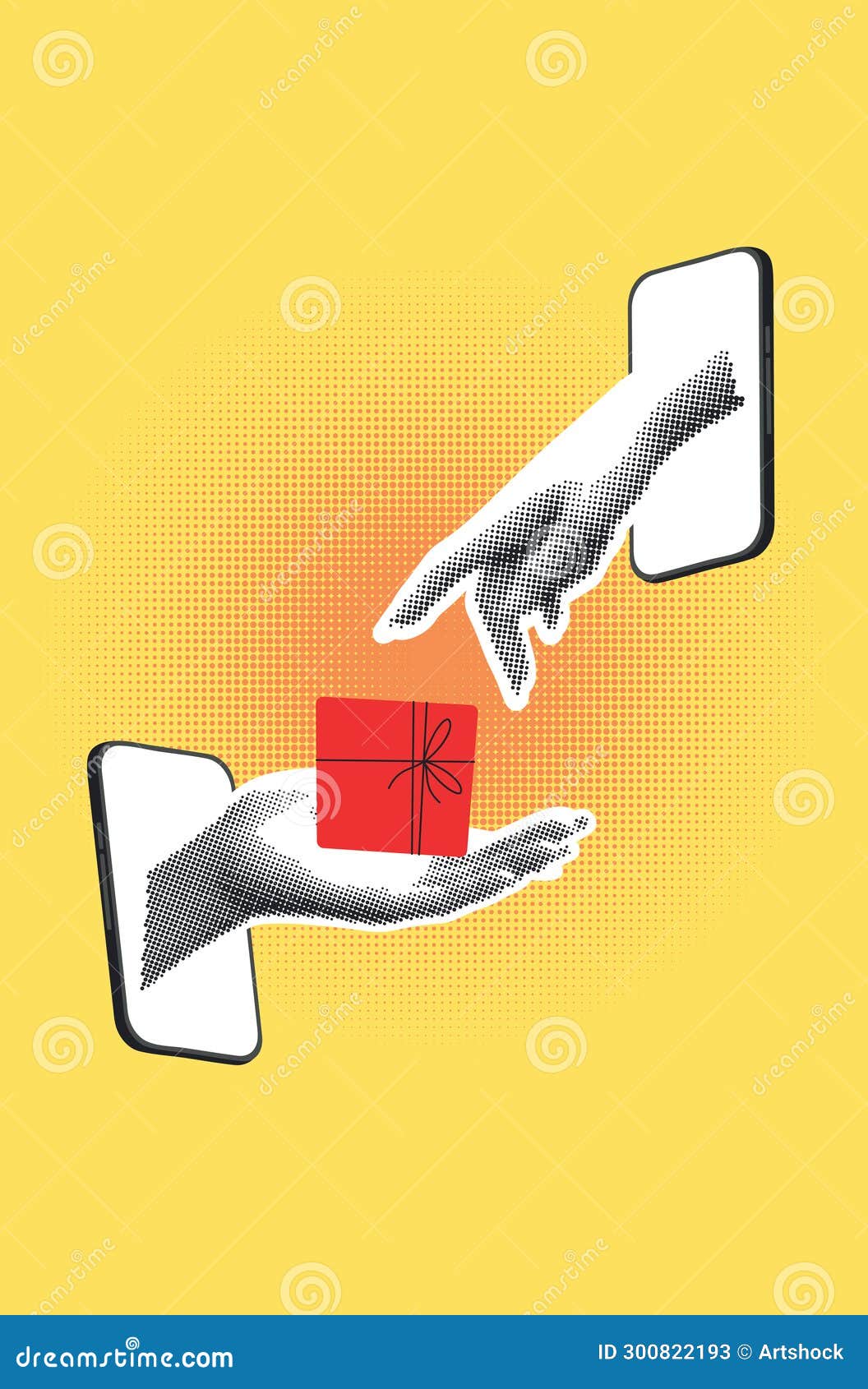 Halftone Hand with Gift Box Stock Illustration - Illustration of ...