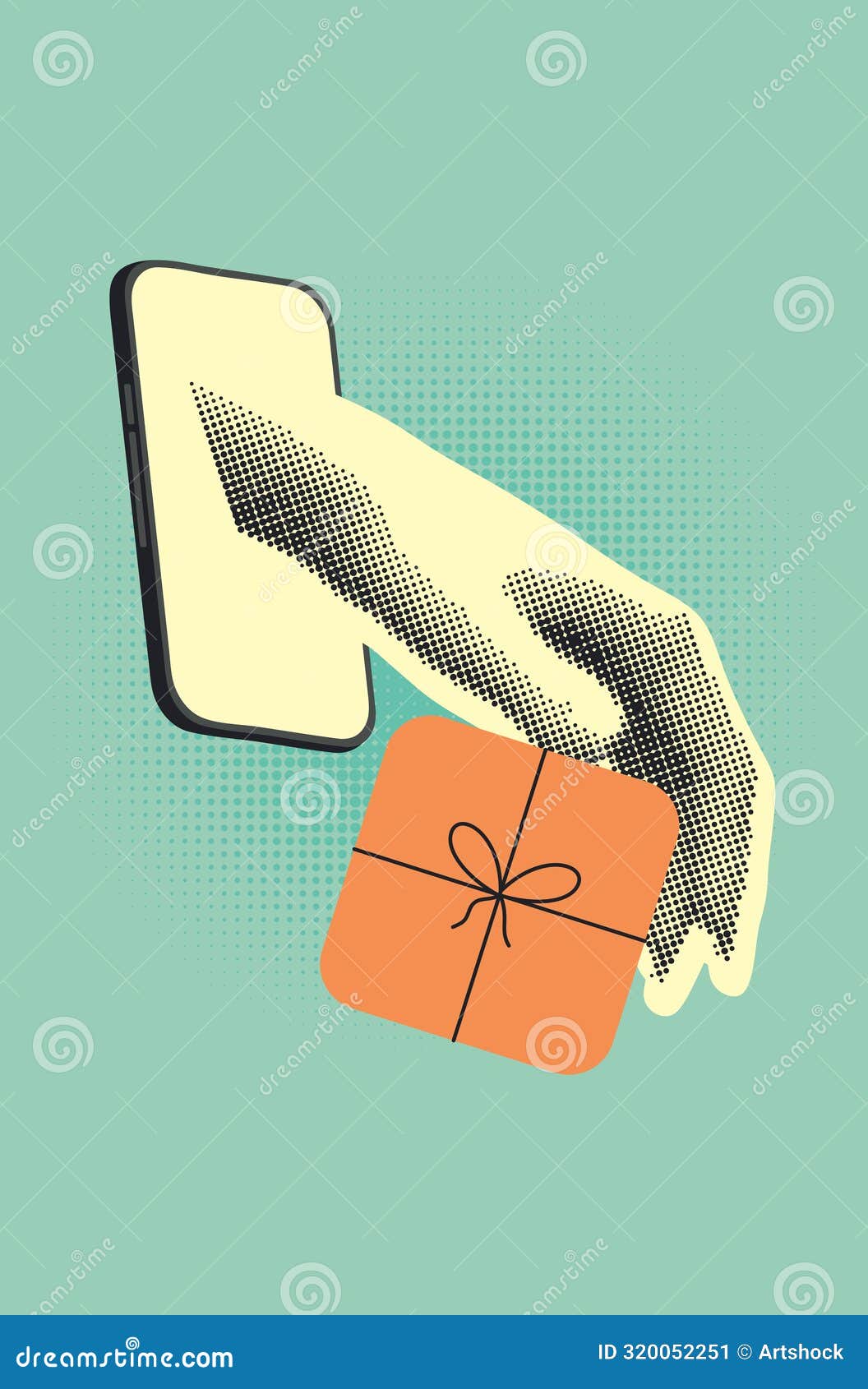 Halftone Hand with Gift Box Stock Vector - Illustration of nodule ...