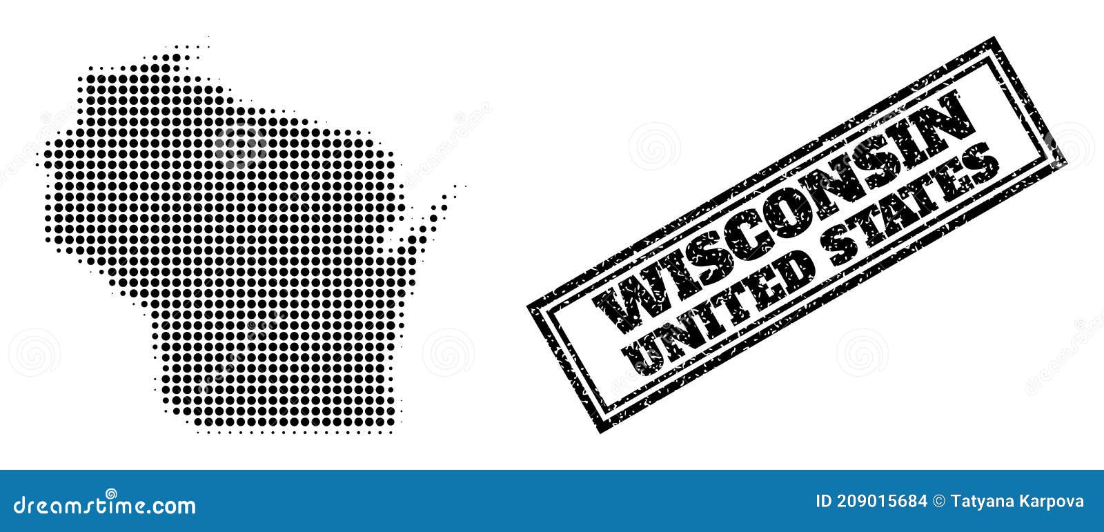 Halftone Map of Wisconsin State and Distress Framed Stamp Seal Stock ...