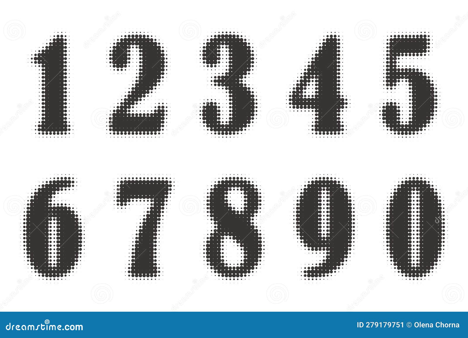 Halftone Numbers. Grunge Font with Pixel Pattern. Typography Numerals Set with Abstract Dotted ...