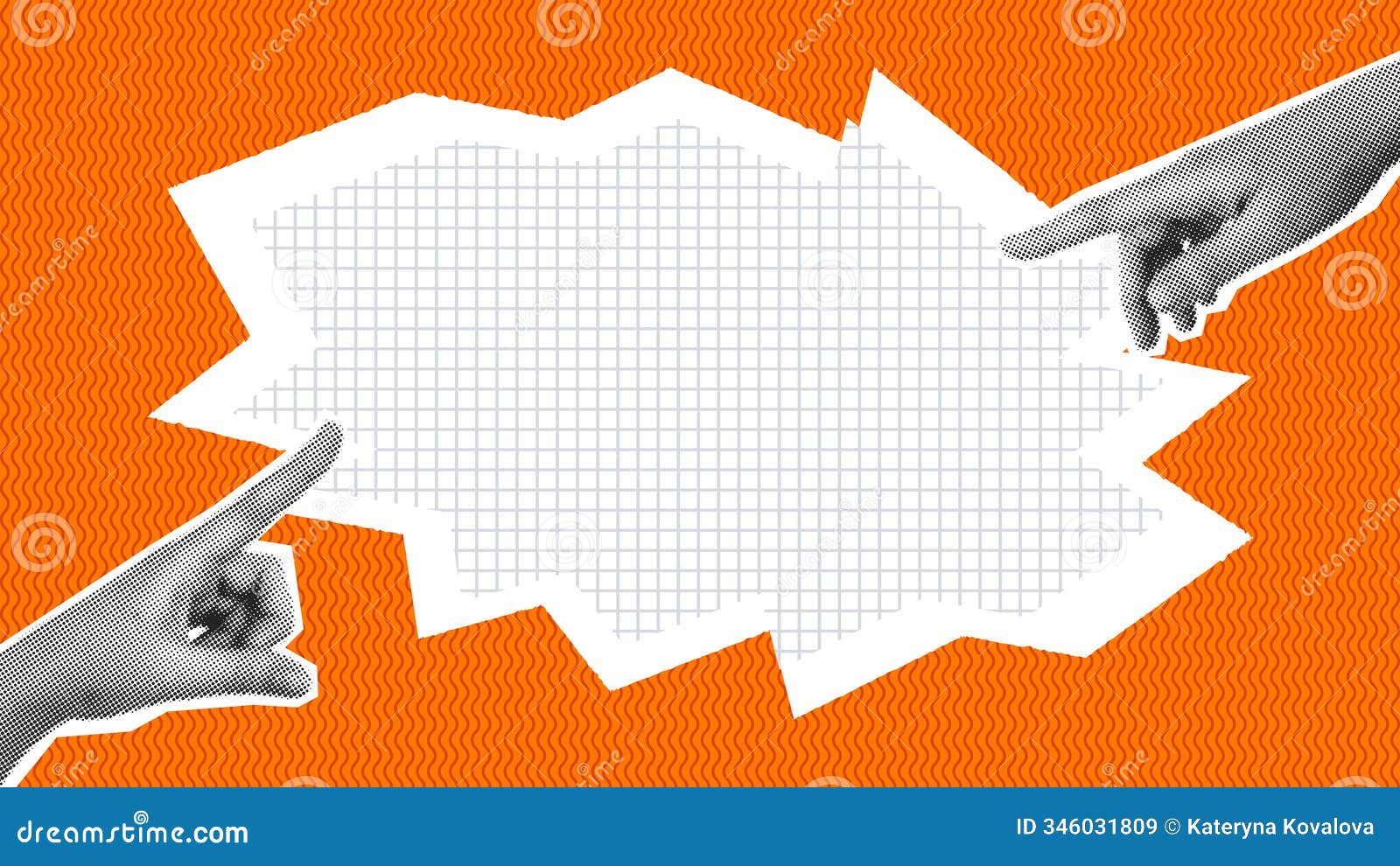 Halftone Poster with Hand. Space for Text. Trendy Vector Pieces ...