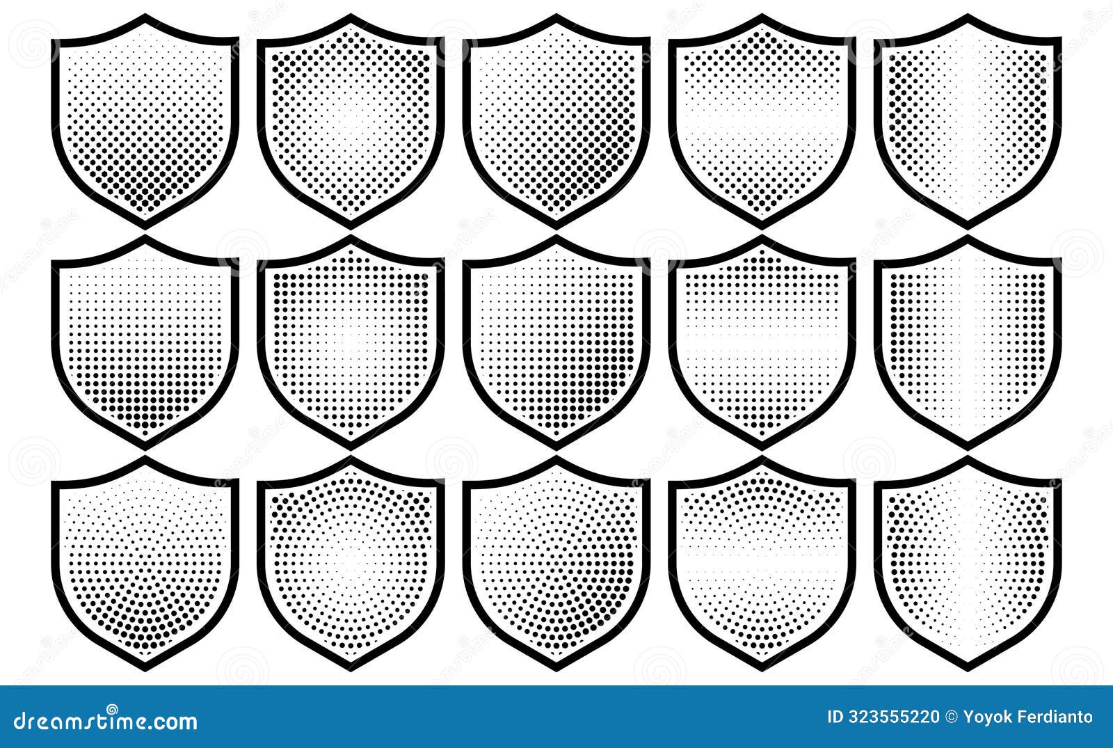 Halftone Shield Icon Set, Safety Badge Dotted Symbol Stock Vector ...