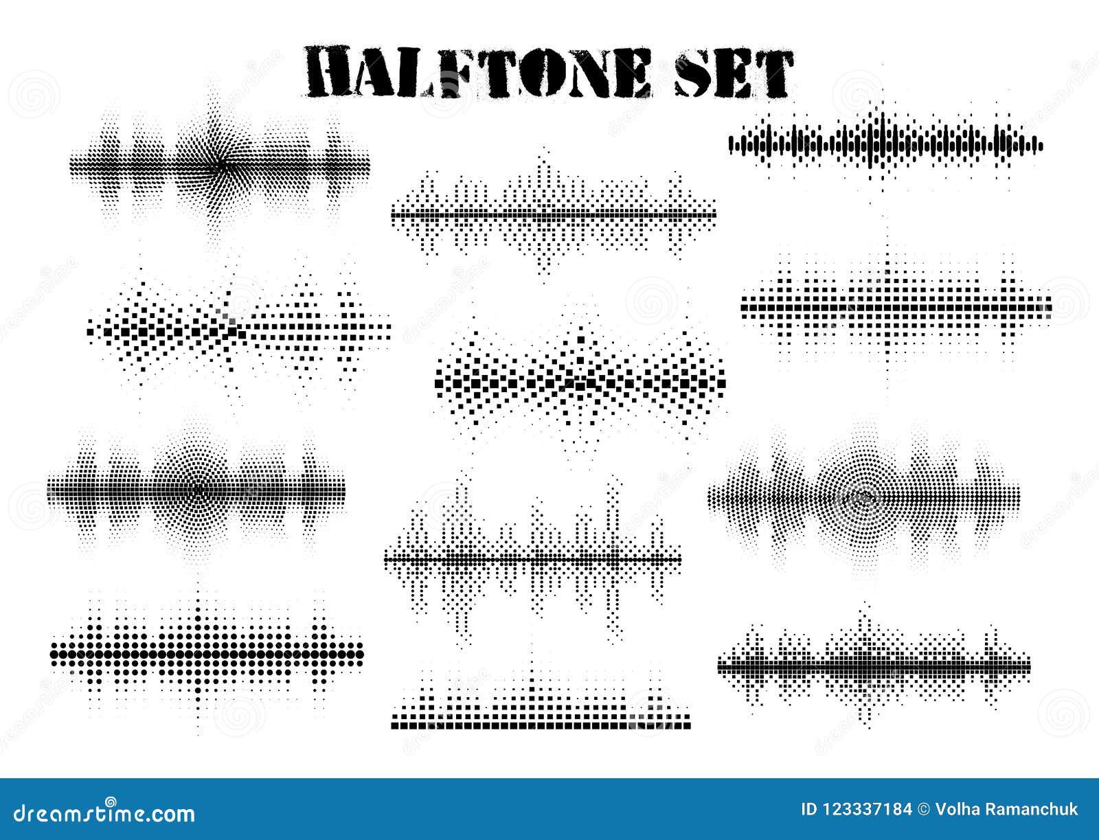 Halftone Sound Wave Black and White Patterns Set.Tech Music Design ...