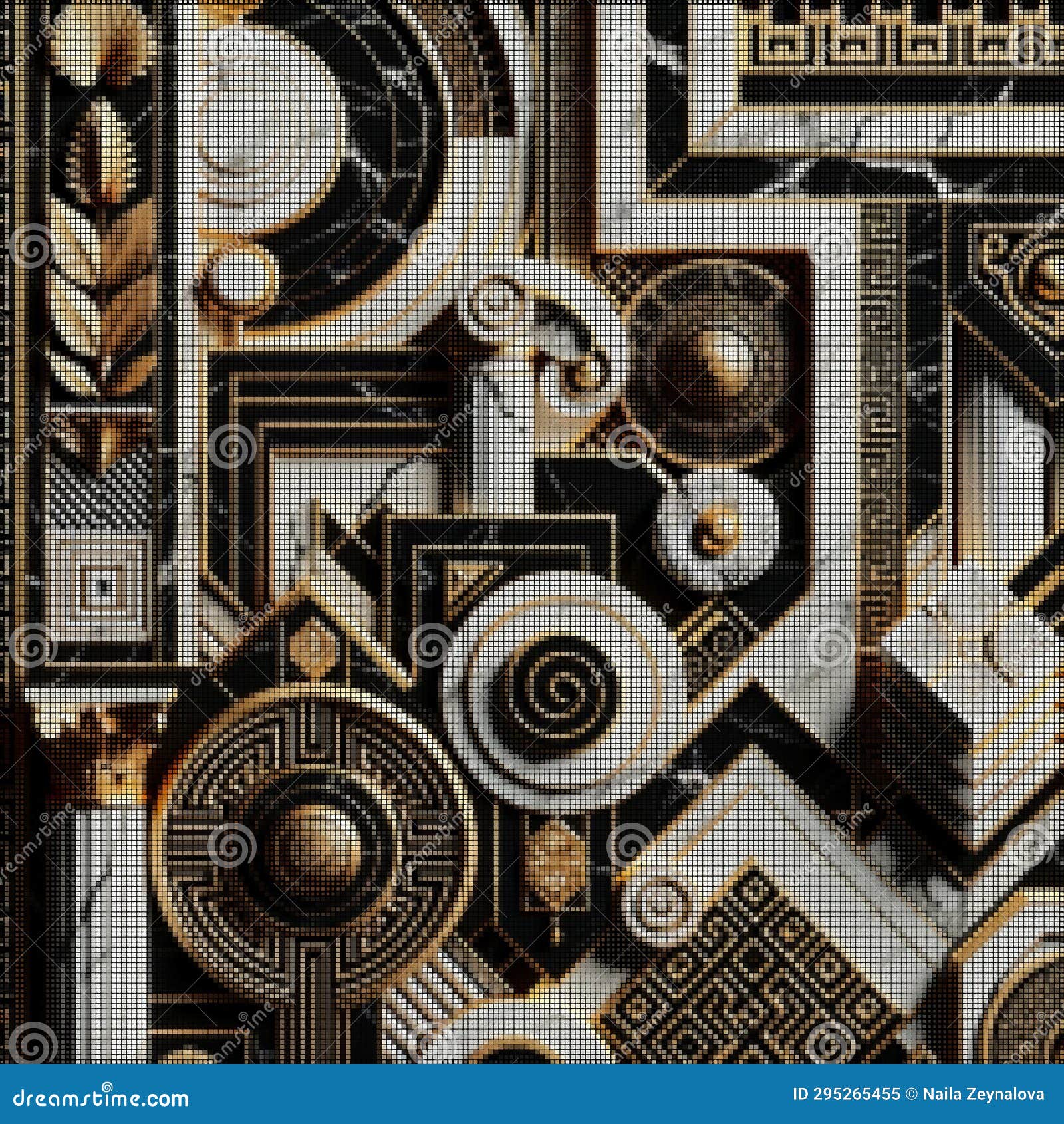 Halftone Squares Pixel Ancient Greek Meanders Textured 3d Pattern ...