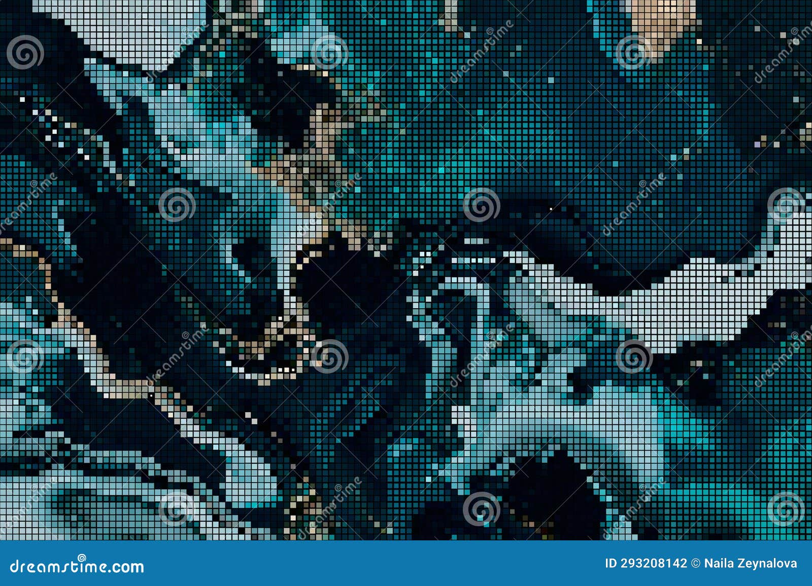 Halftone Squares Textured Waves Digital Mosaic Pattern. Pixel ...