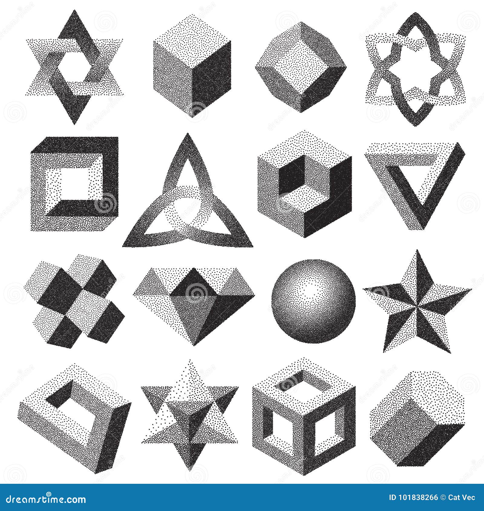 Halftone Stippled Dotted Geometric Figure Dotwork Style Different ...