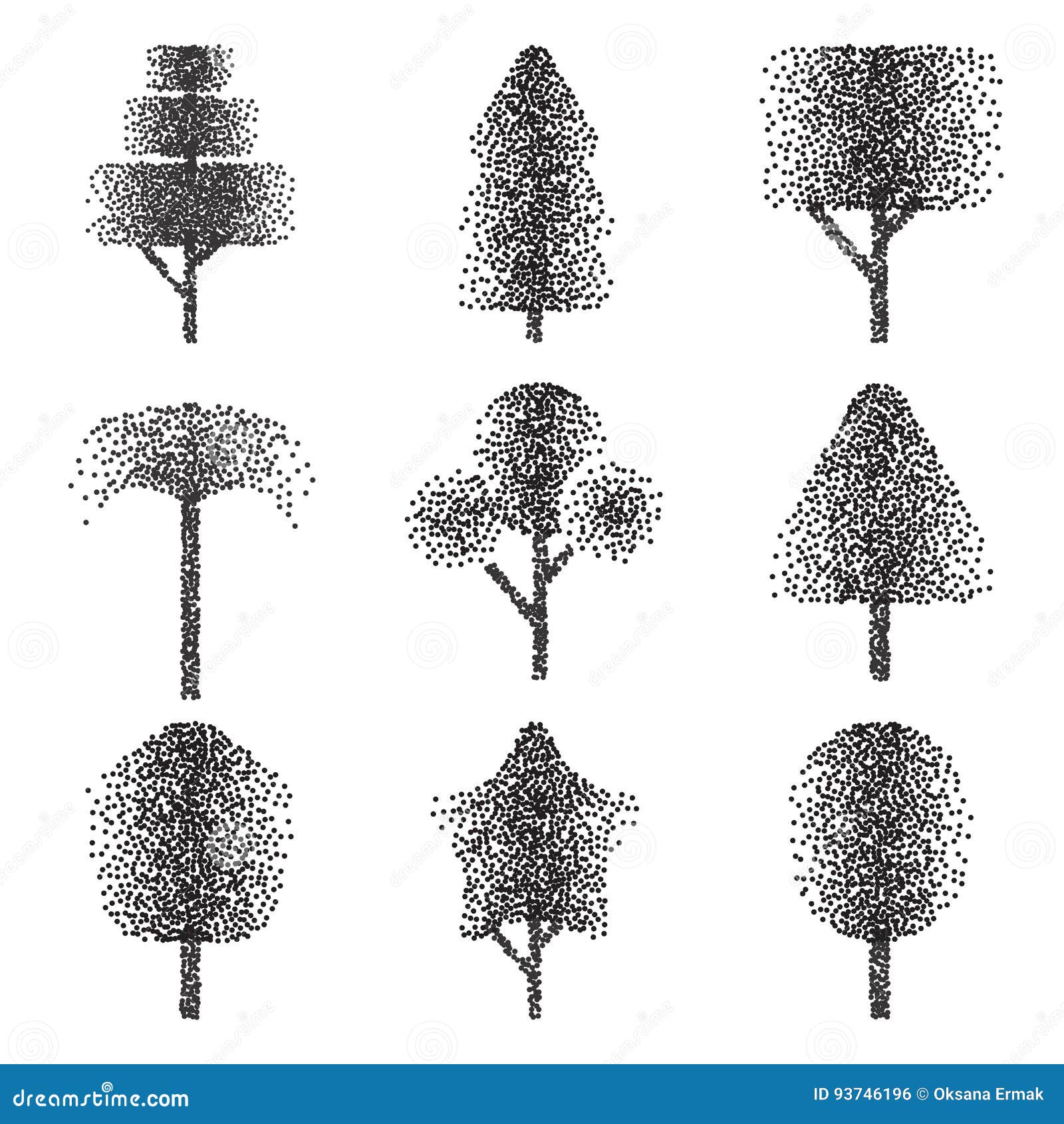 Halftone Trees Collection stock vector. Illustration of shape - 93746196