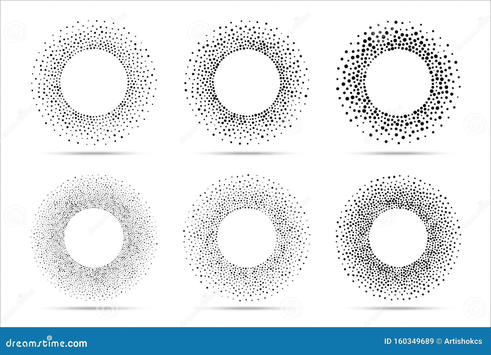 Halftone Vector Circular Dotted Frames Set. Circle Dots Isolated on the ...