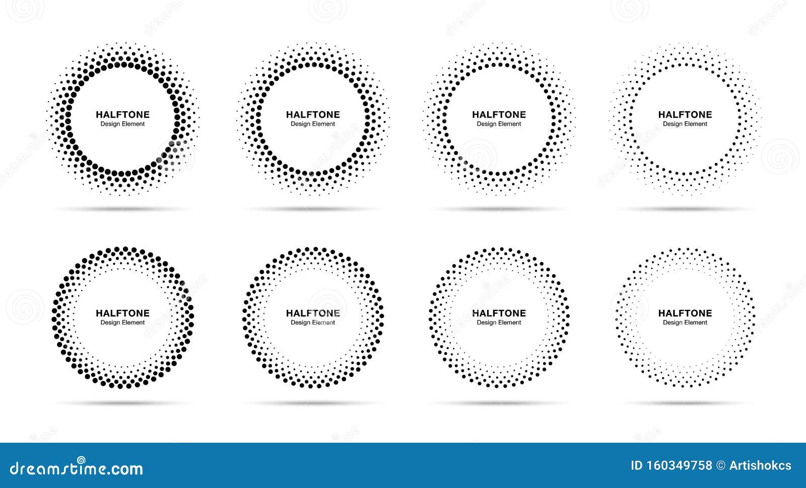 Halftone Vector Circular Dotted Frames Set. Circle Dots Isolated on the ...