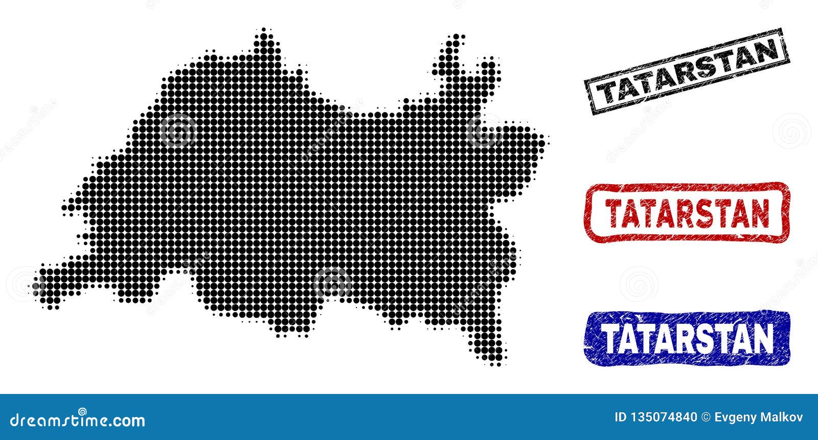 Tatarstan Map in Halftone Dot Style with Grunge Caption Stamps Stock ...