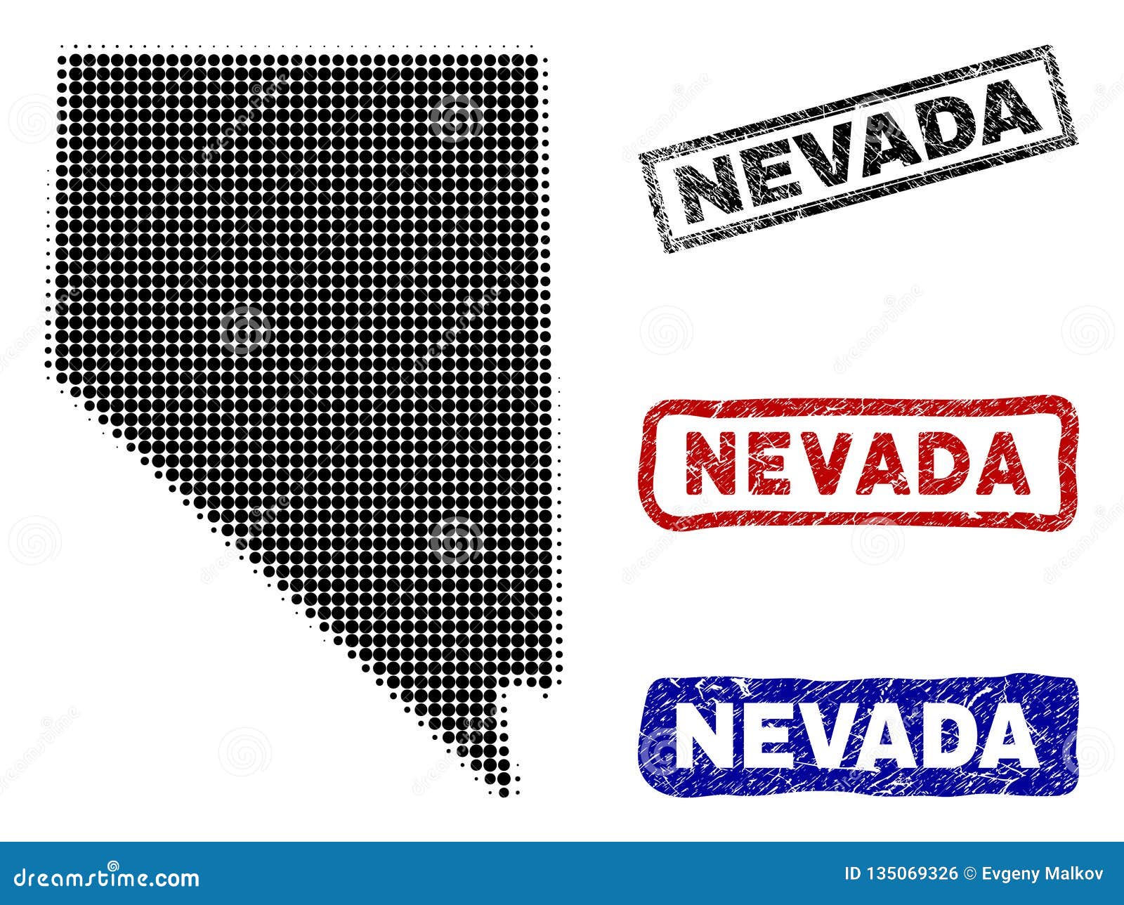 Nevada State Map in Halftone Dot Style with Grunge Title Stamps Stock ...