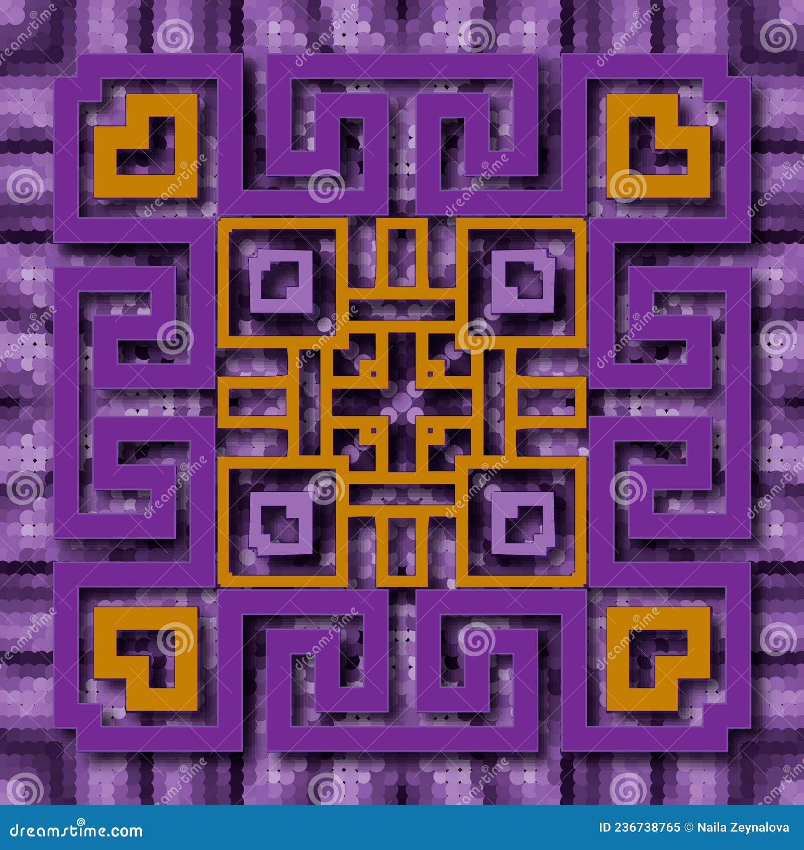 Halftone Violet Circles Seamless Pattern. Greek Square Frame. Textured ...