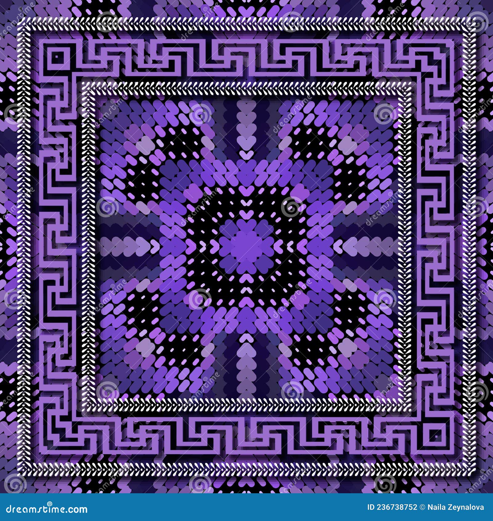 Halftone Violet Mural Seamless Pattern. Greek Square Frame. Borders ...