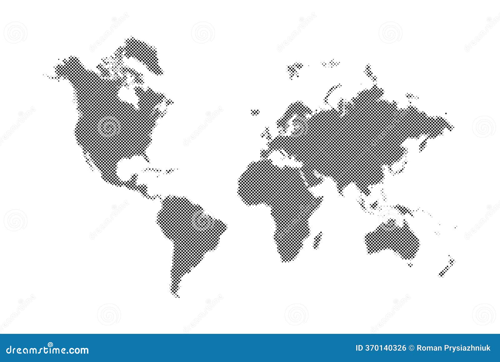 Halftone World Map. Monochrome Dotted World Map Vector Illustration ...