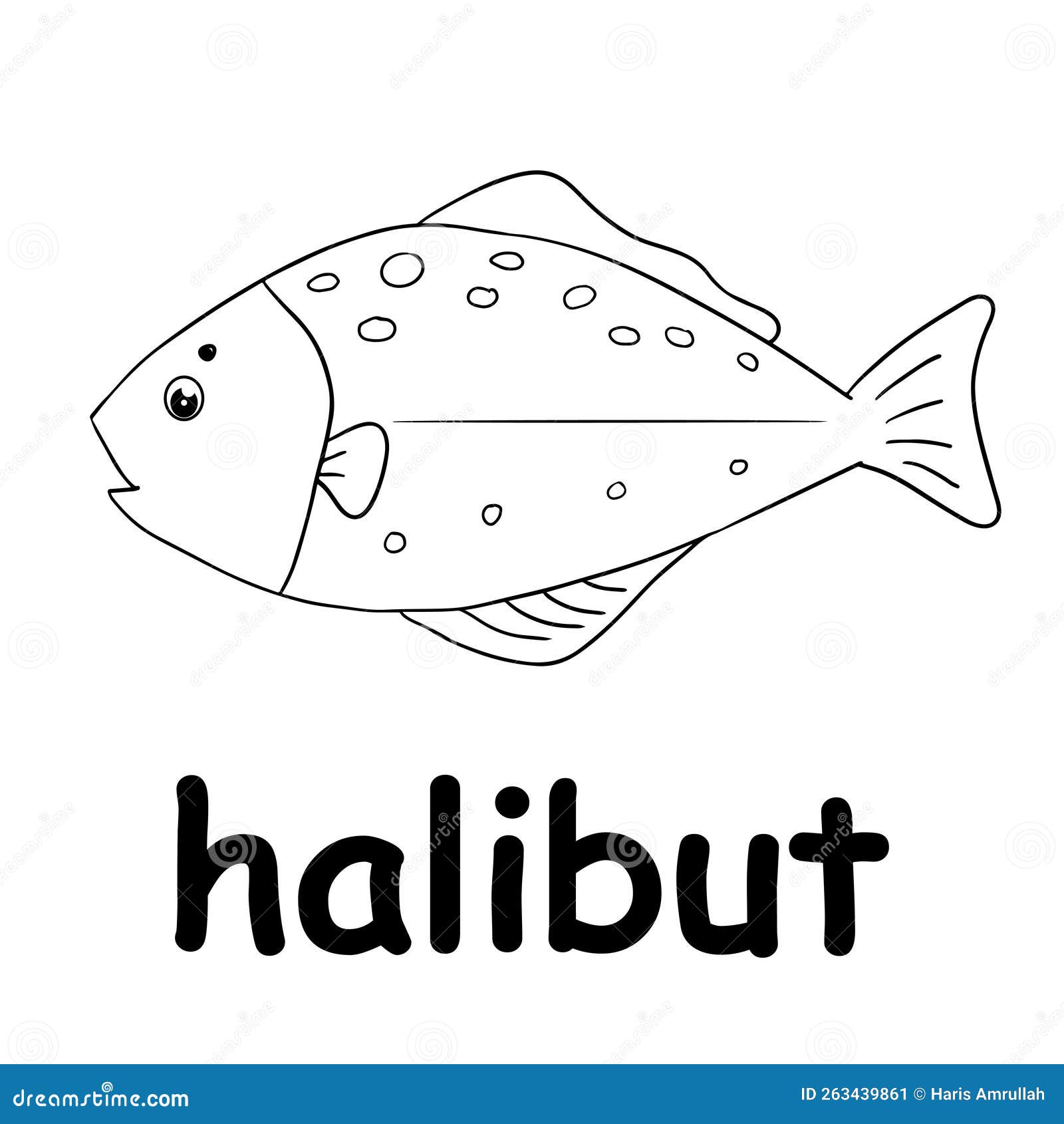Kids Line Illustration Coloring Halibut. Animal Outline Stock Vector ...