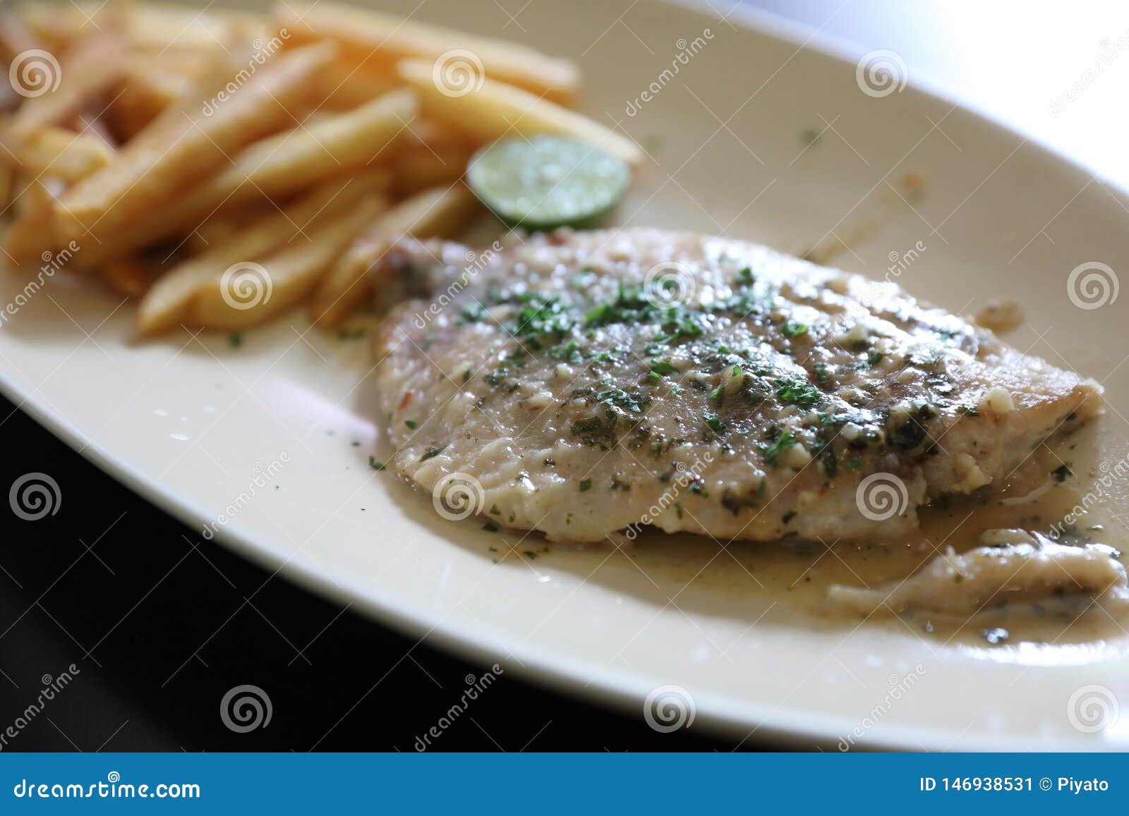 Halibut Fillet Steak with Chips Stock Image - Image of gourmet, grill ...
