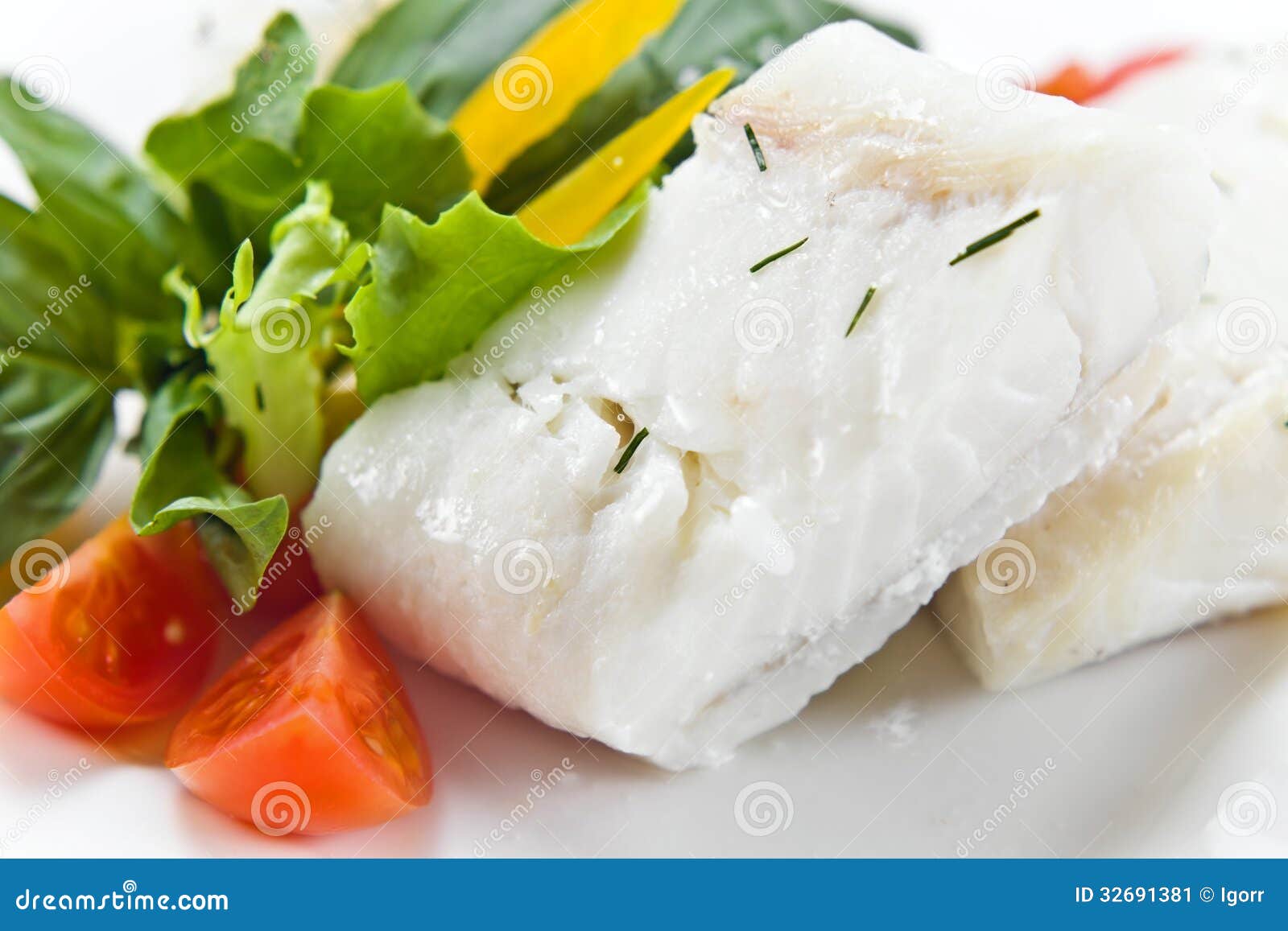 Halibut with greens stock image. Image of delicious, dinner - 32691381