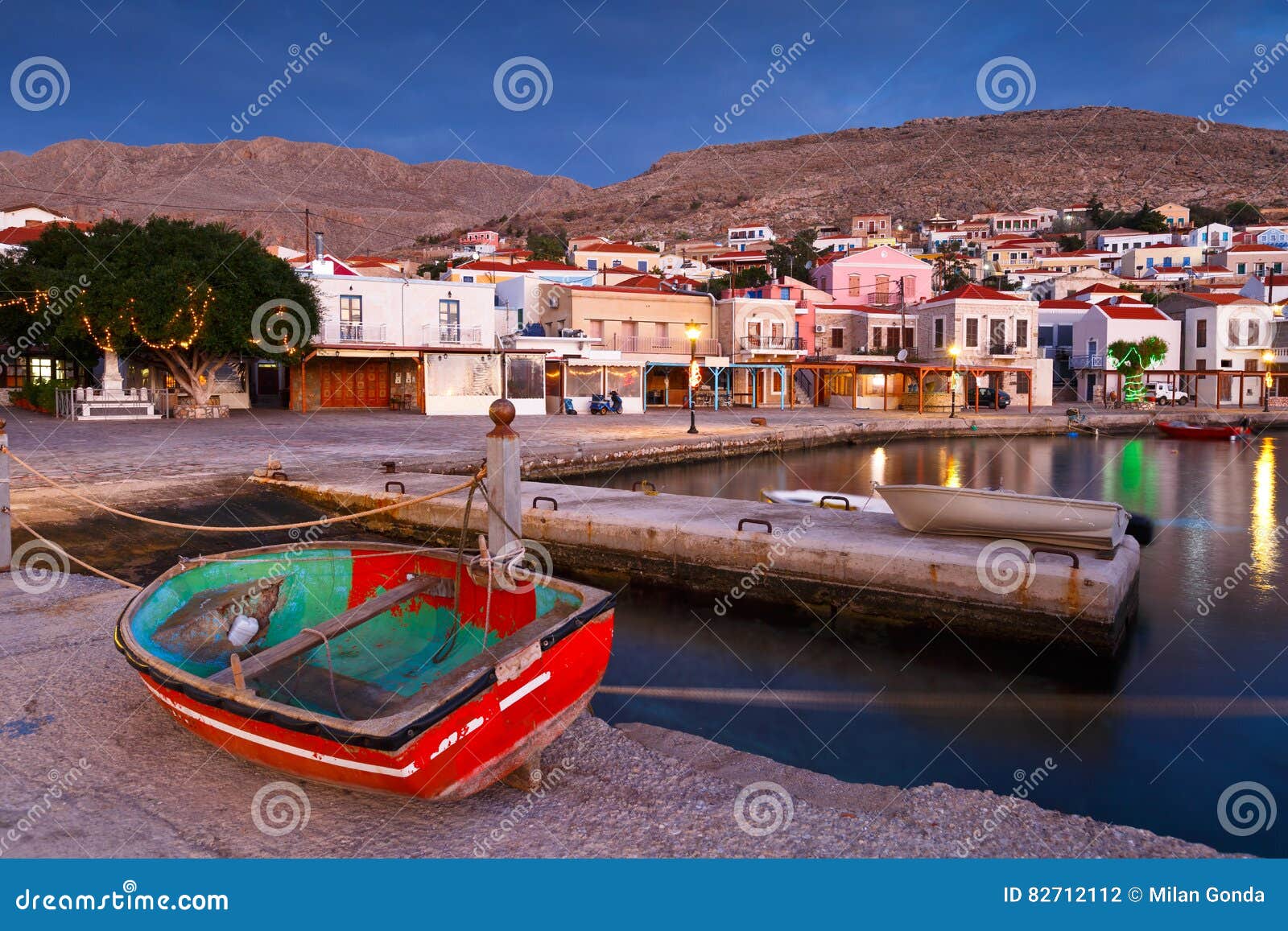 Halki. stock photo. Image of boat, village, landscape - 82712112