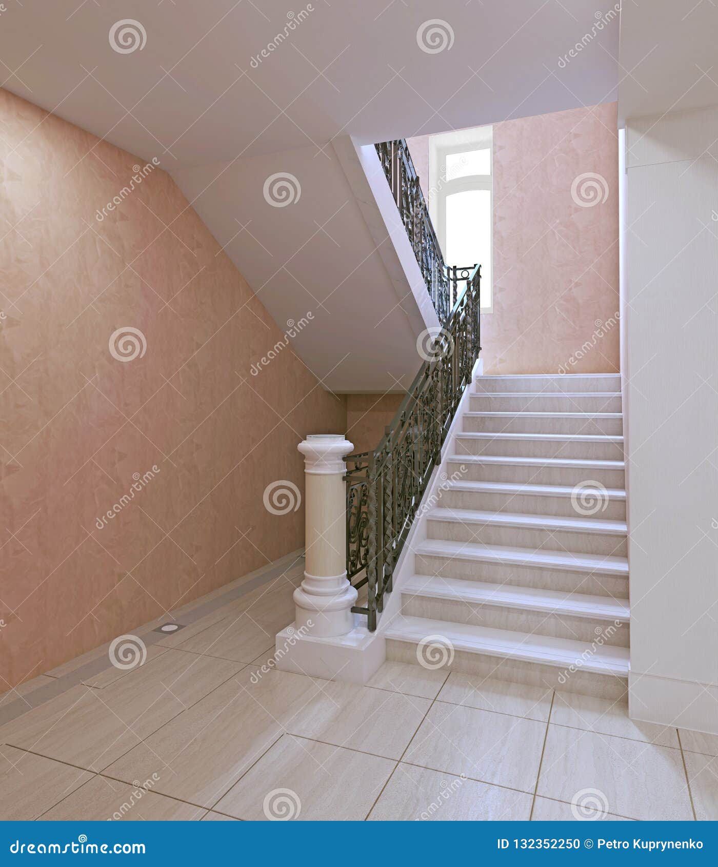 Hall Corridor in Classic Style in Pink Pastel Colors Stock Illustration ...