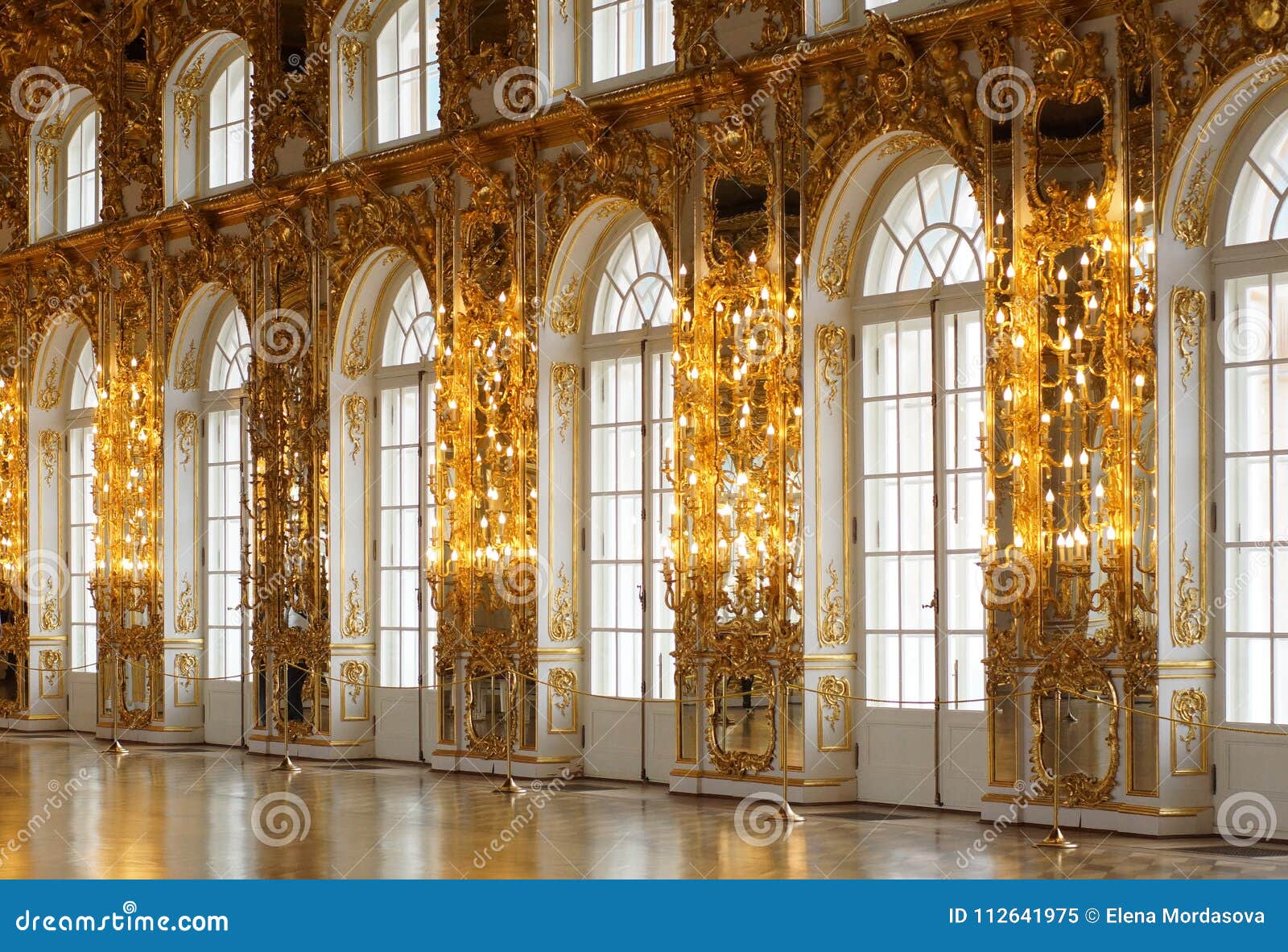 Hall Decorated with Gold Leaf with High Ceiling and Large Windows Stock ...