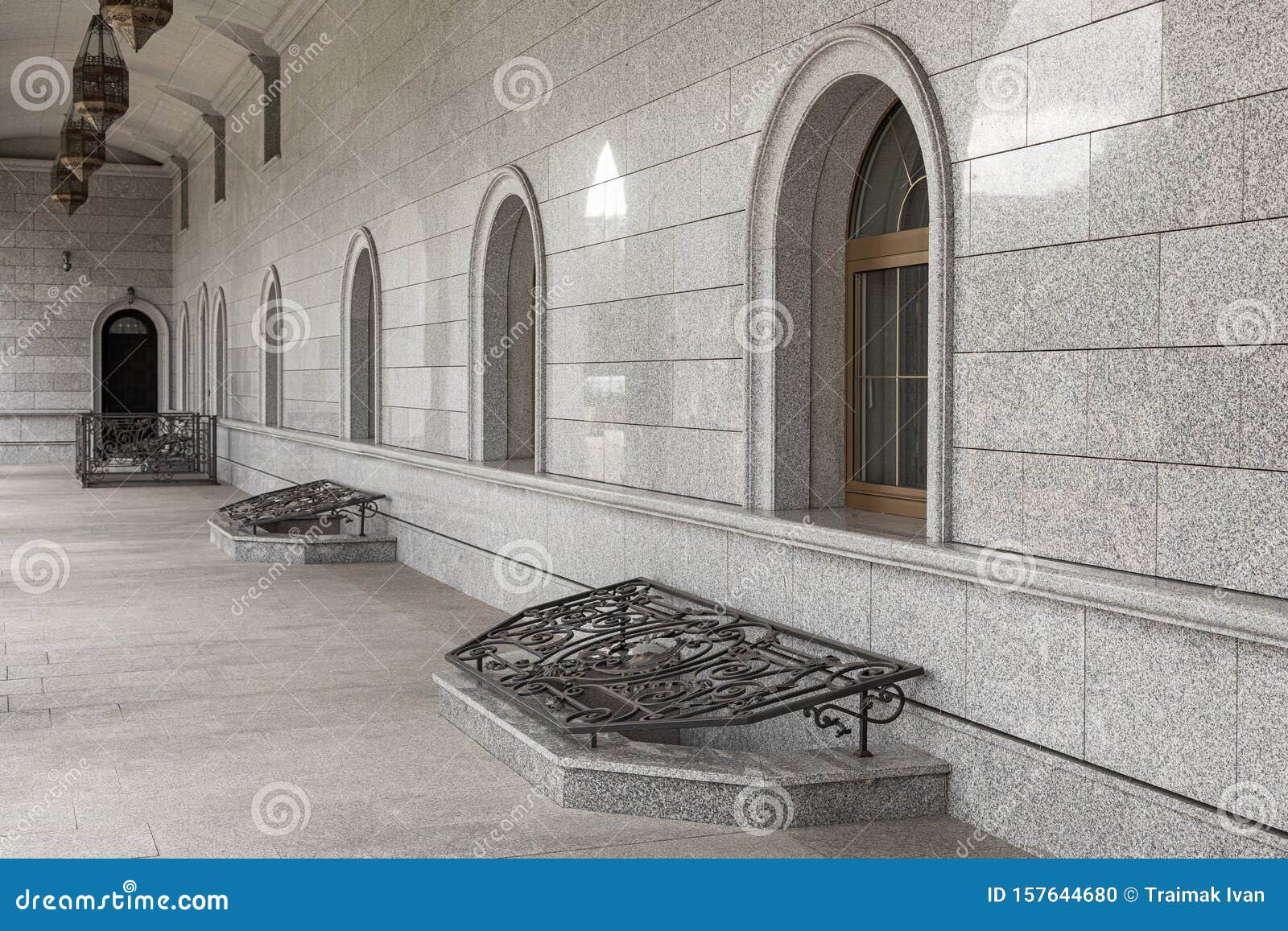 Hall Designed with Grey Shiny Granite Tile with Windows Stock Photo ...