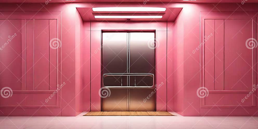 Hall in Front of the Elevator in Pink Stock Illustration - Illustration ...