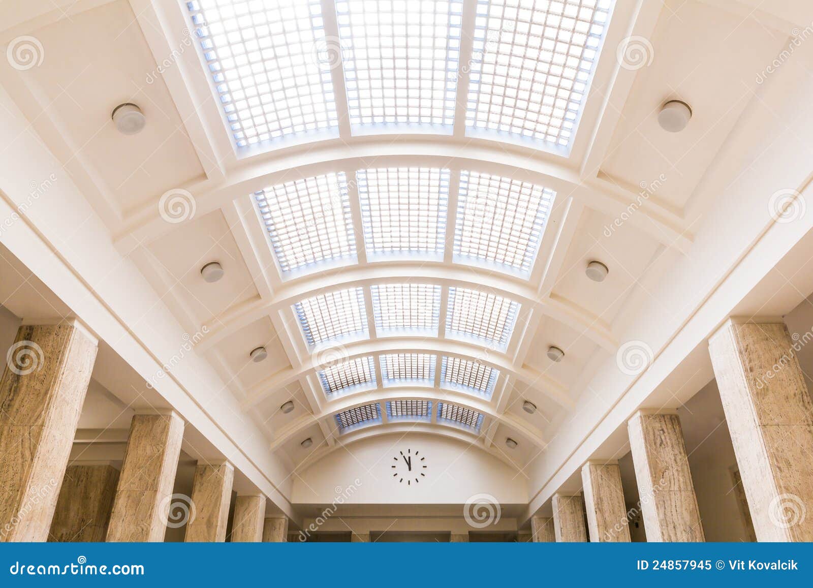 Hall Glass Ceiling and Clock Stock Image - Image of hallway, indoor ...