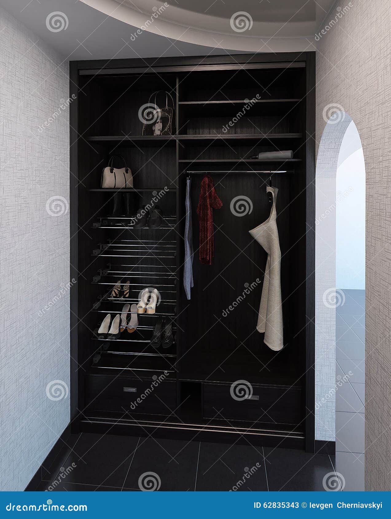Hall Interior Design Closet System, 3D Render Stock Illustration ...