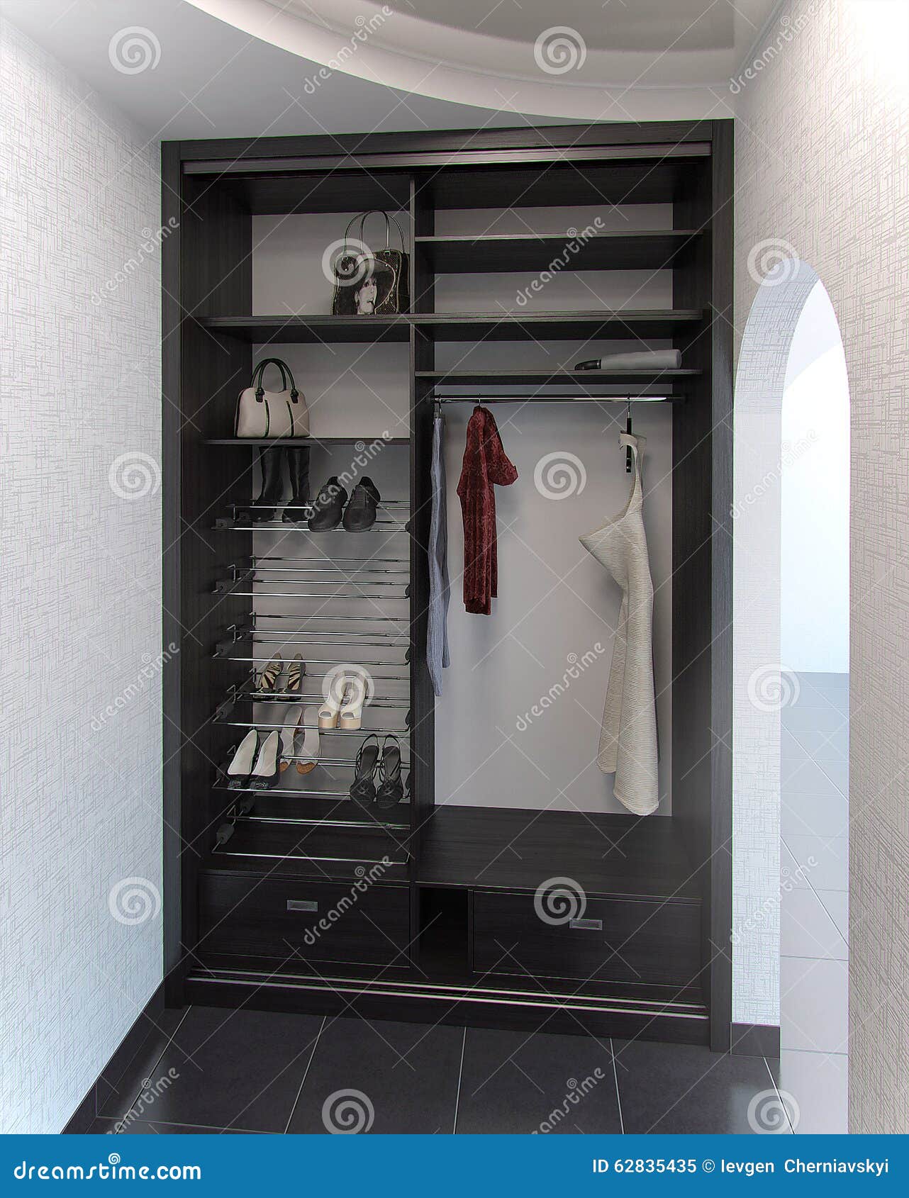 Hall Interior Design Closet System, 3D Render Stock Illustration ...