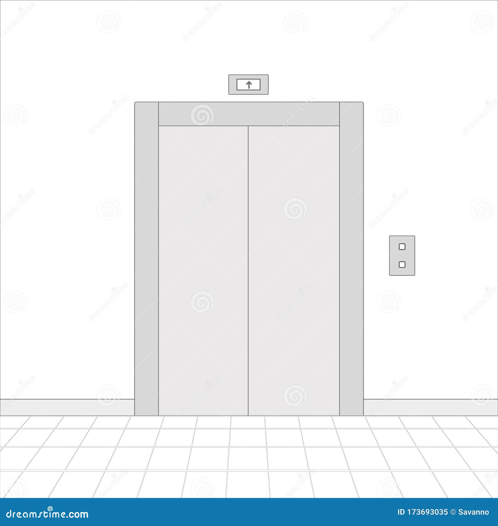 Hall Interior With Elevator. White Drawing Cartoon Vector ...