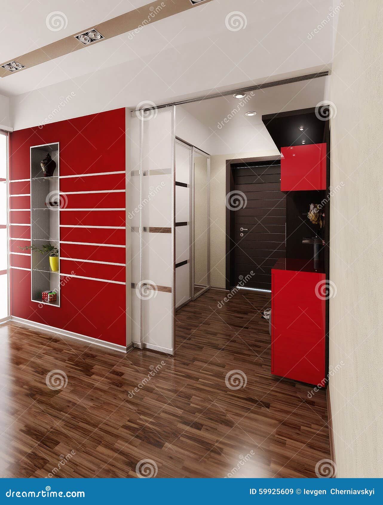 Hall Modern Style Interior Design, 3D Render Stock Illustration ...