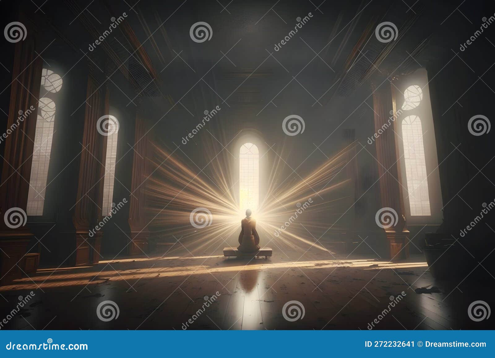 Hall with Rays of Light for Meditation. Spiritual Temple Stock Image ...