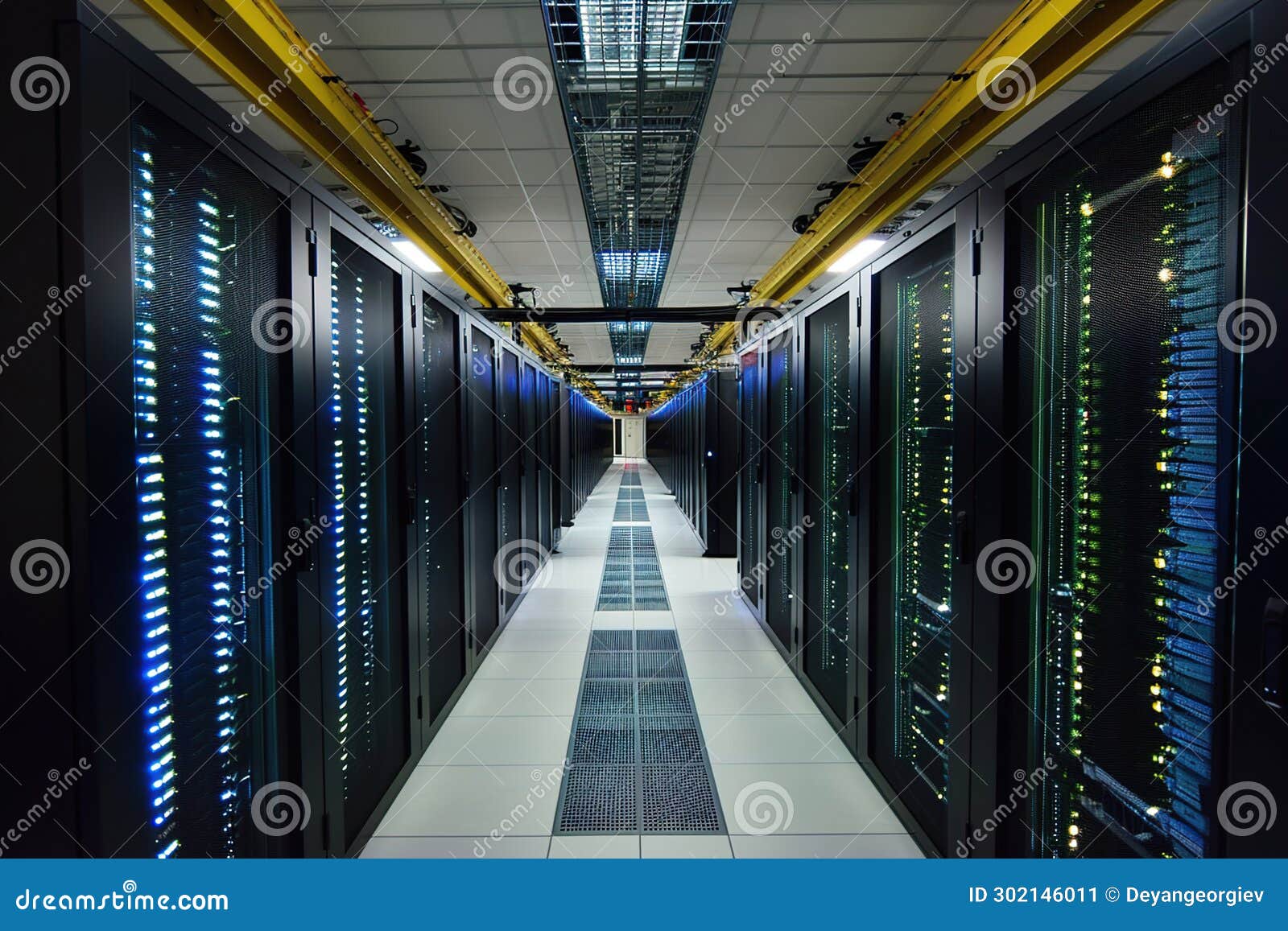 Hall with Super Computer of the Future. Many Computer Units Connected ...