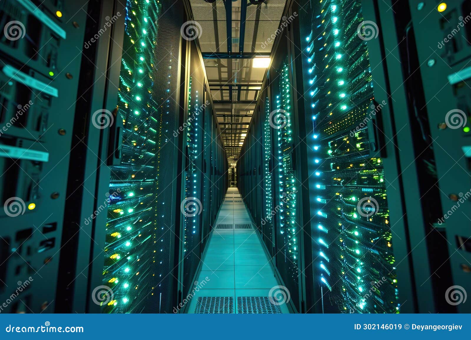 Hall with Super Computer of the Future. Many Computer Units Connected ...