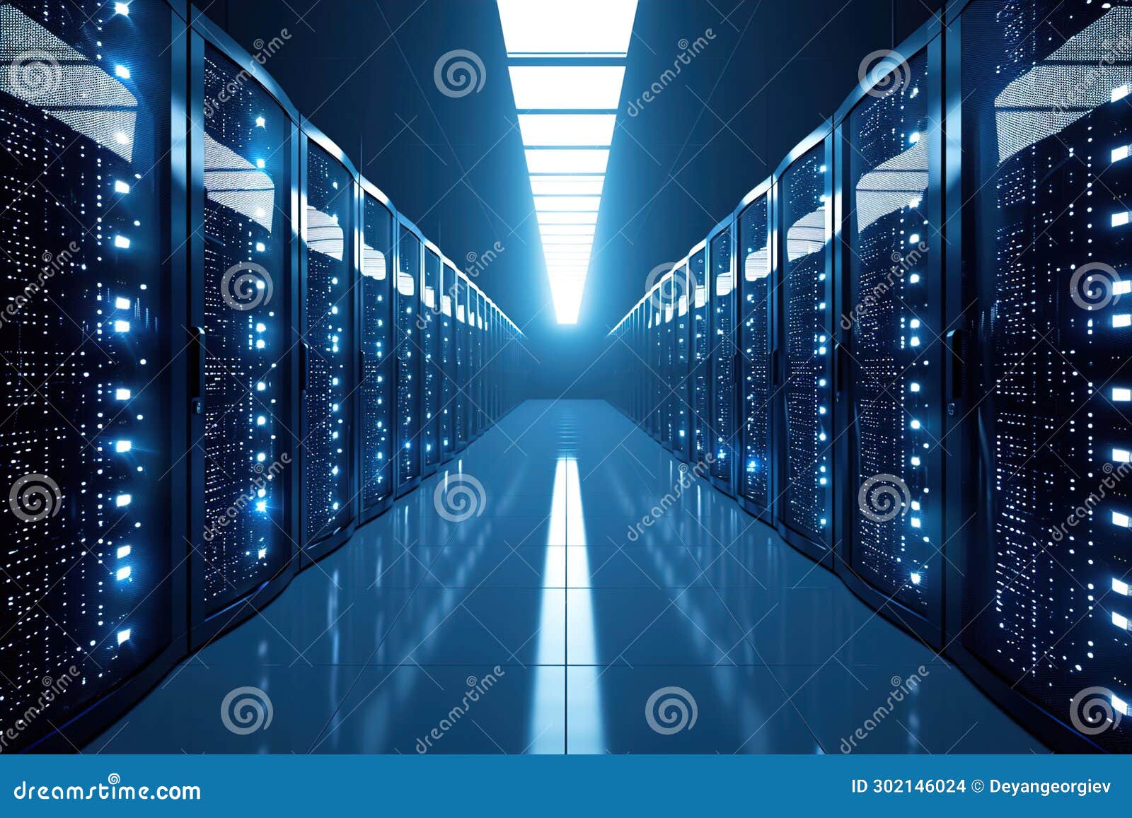 Hall with Super Computer of the Future. Many Computer Units Connected ...